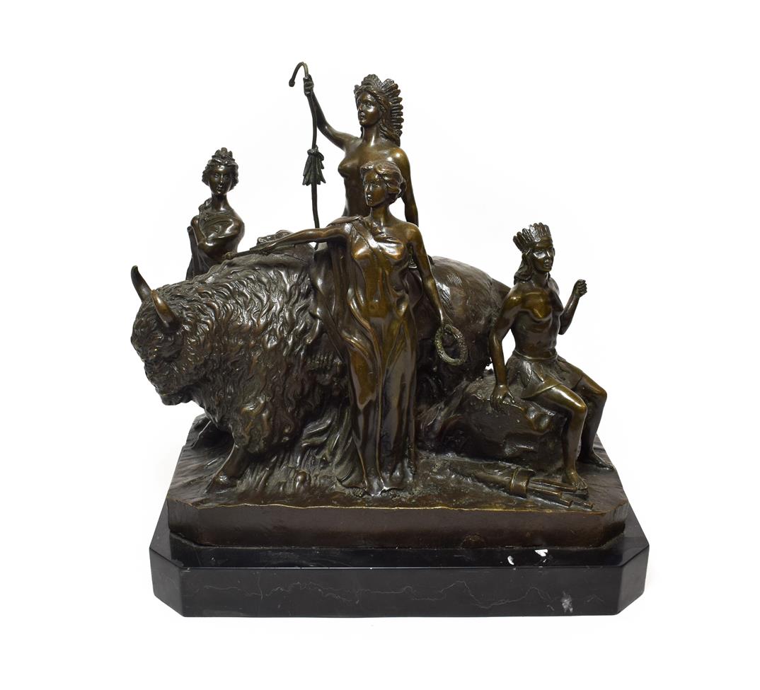 Lot 246 - Masier: A Bronze Group of Bison, surrounded