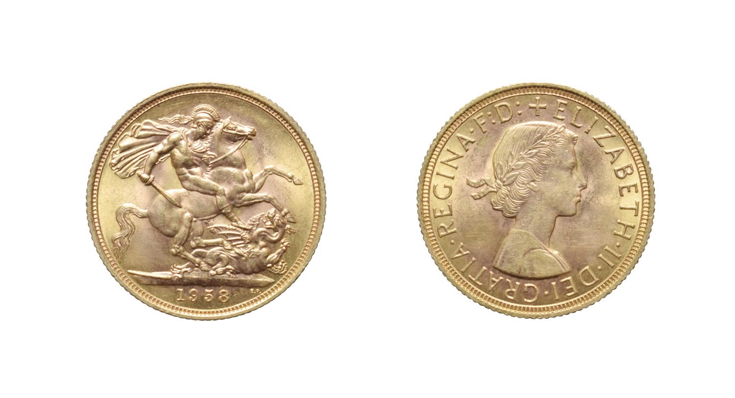 Lot 4183 - Elizabeth II 1958 Sovereign. Obv: First