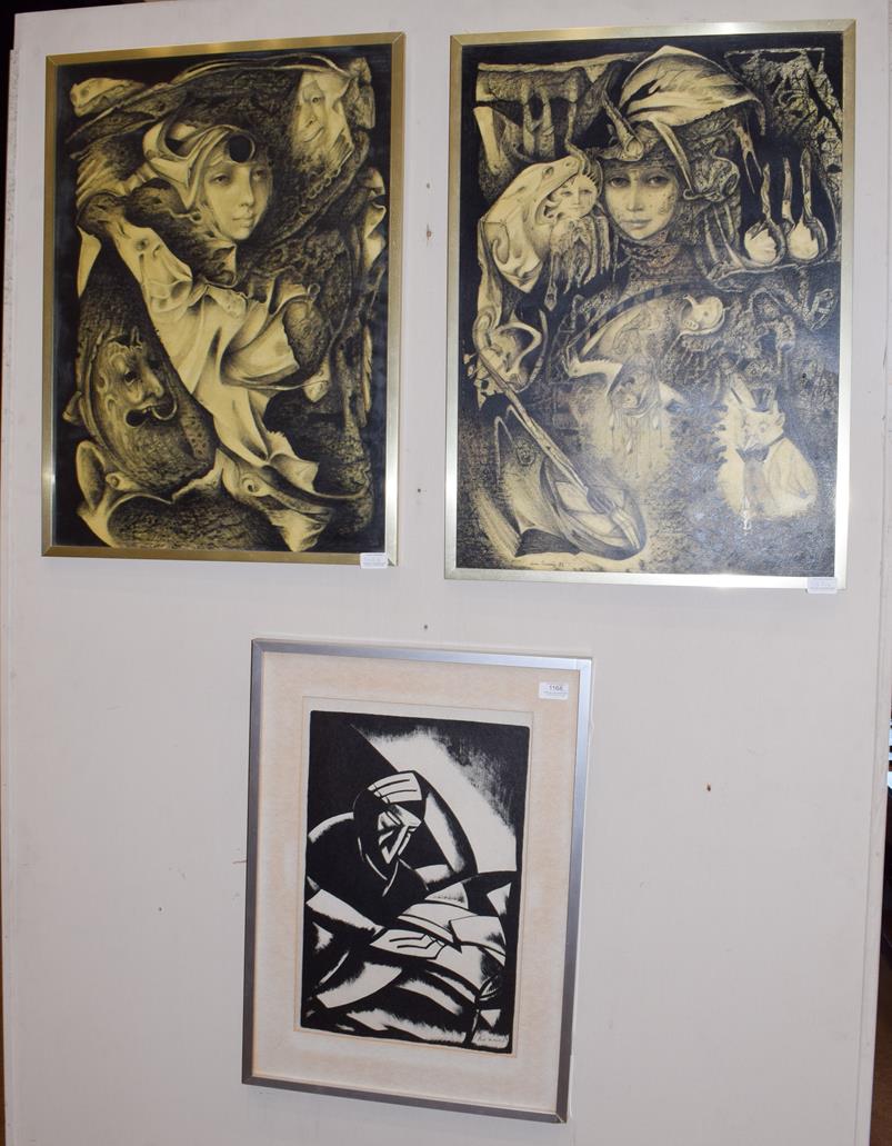 Lot 1168 - Jacob Kramer, Rabbi studying, signed in