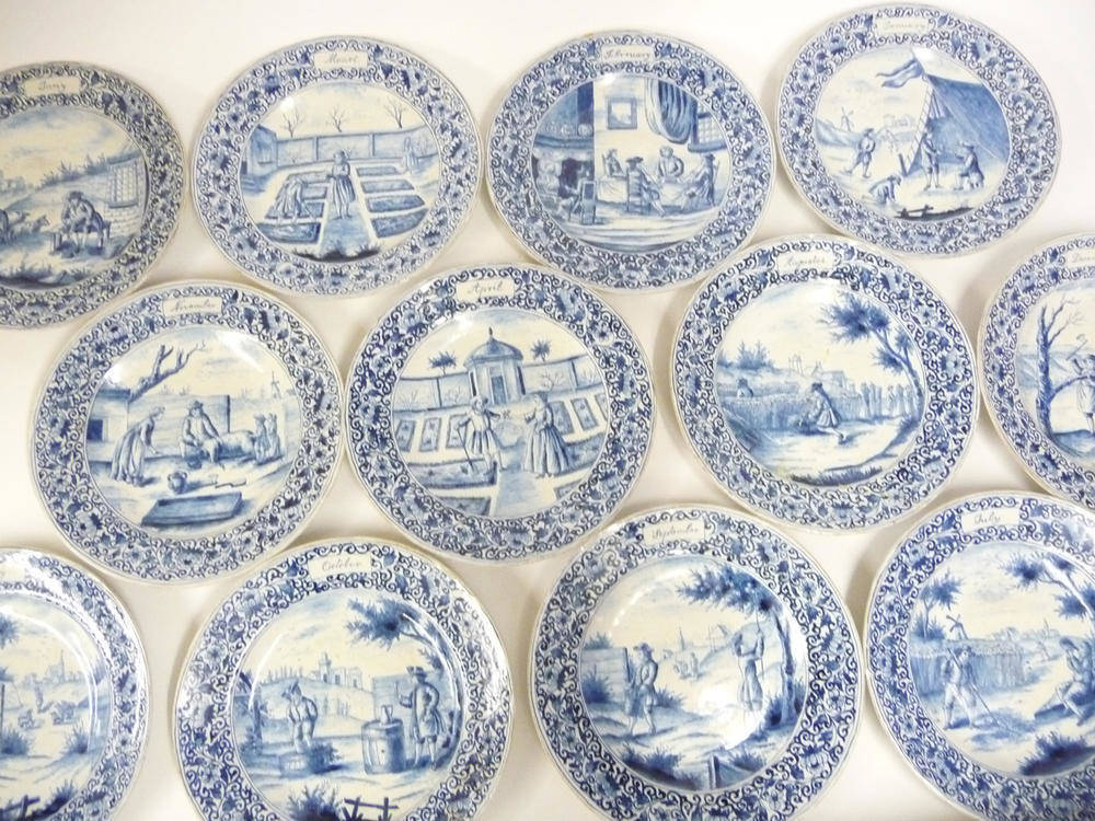 Lot 122 - A Set of Twelve Delft Calendar Plates, in