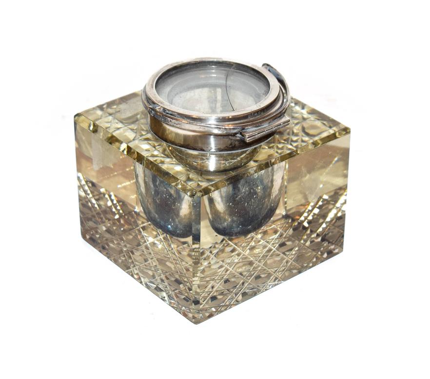 Lot 237 - An Edward VII silver mounted glass inkwell,