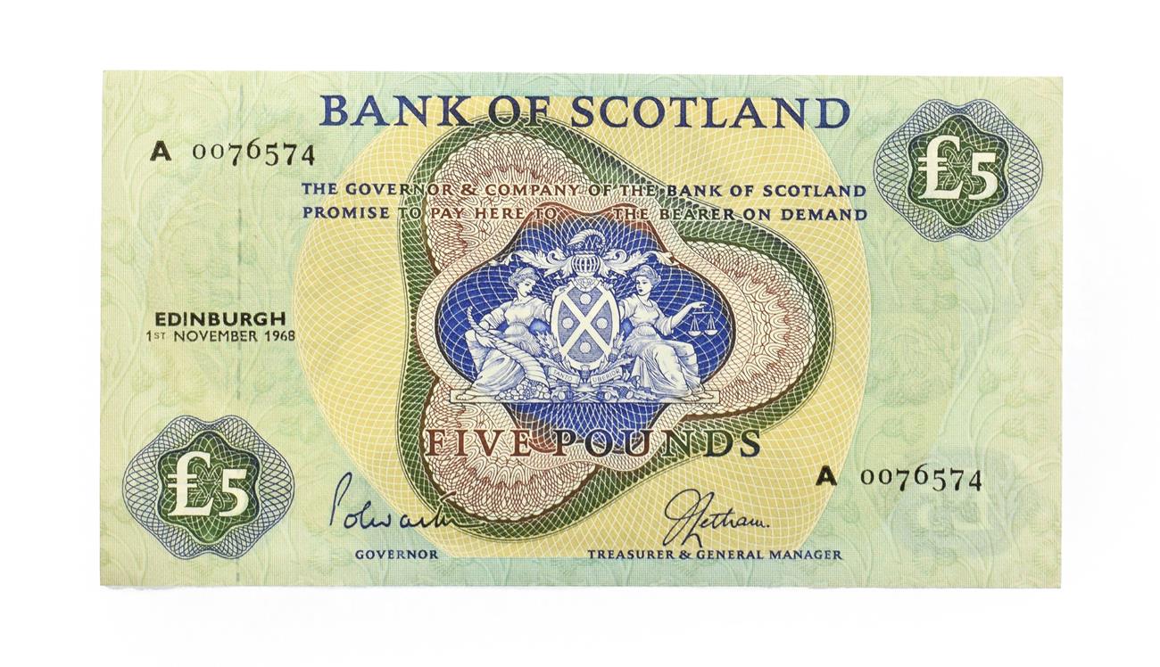 Lot 4274 - Scotland, Bank of Scotland 1968 Five Pounds,