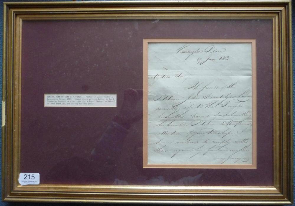 Lot 215 - Prince Edward Augustus, Duke of Kent and