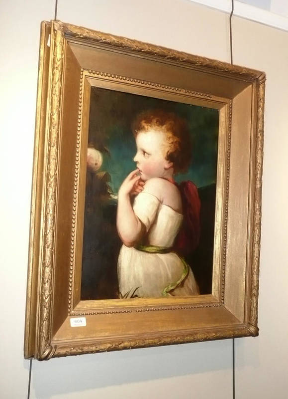 Lot 604 - A 19th century oil on canvas study of Cupid