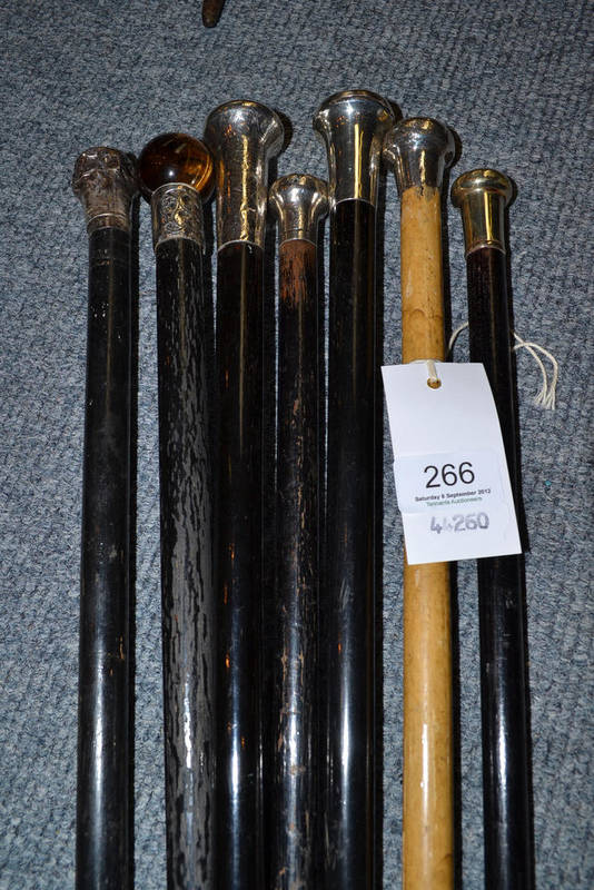 Lot 266 - Seven assorted walking canes, mostly ebony