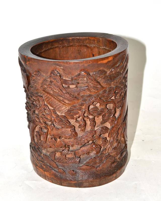 Lot 152 - A Chinese carved bamboo brush pot, Qing