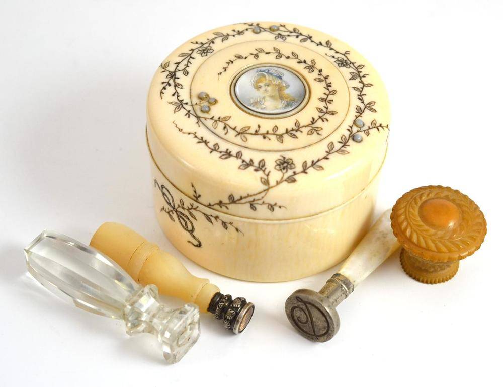 Lot 246 - Three hand seals, a late 19th century ivory