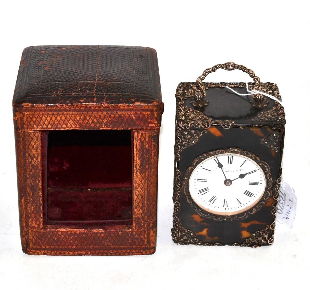 Lot 182 - A tortoiseshell striking carriage clock,