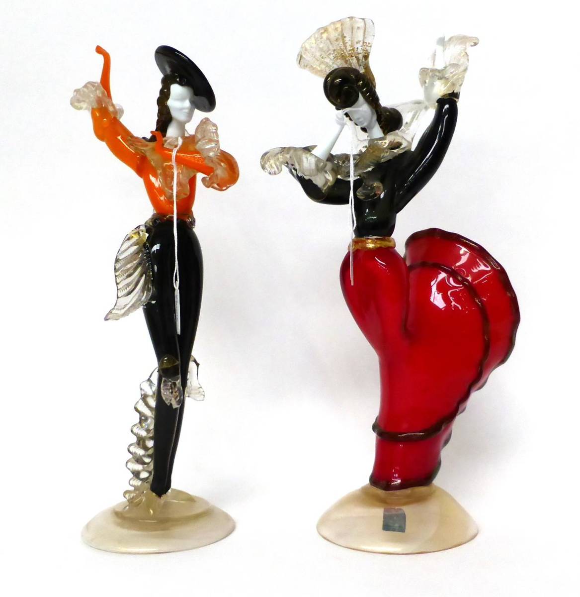 Lot 40 - * A pair of Murano glass figures of flamenco